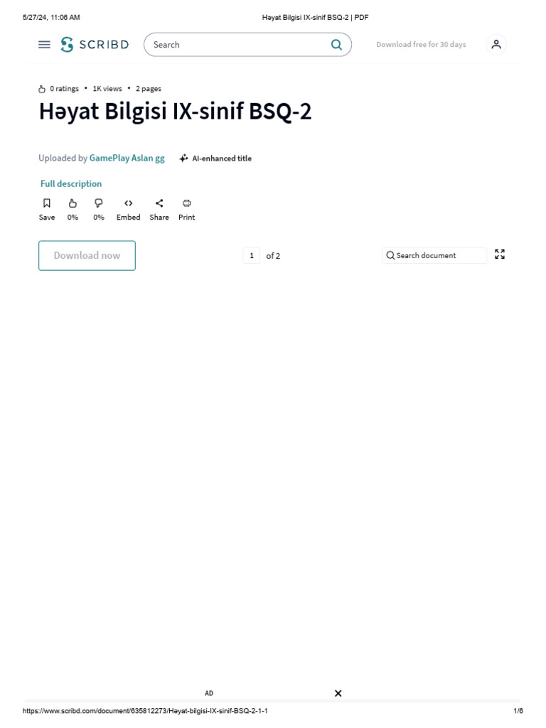 Həyat Bilgisi IX-sinif BSQ-2 - PDF | PDF | Scribd | Online Services
