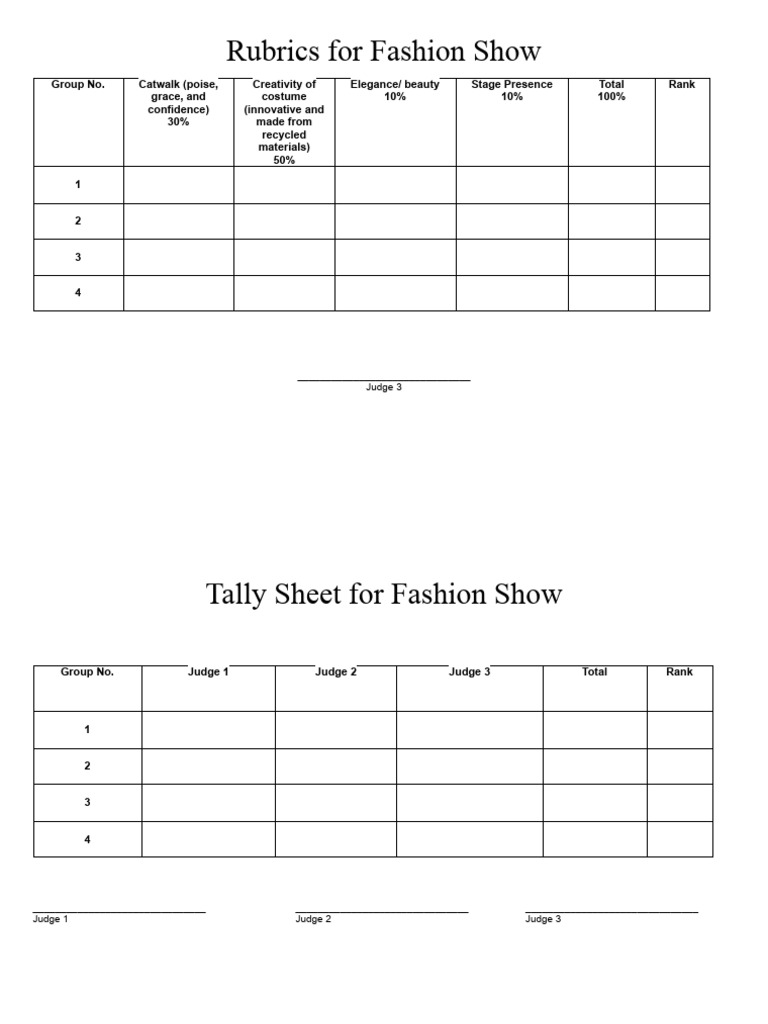 Rubrics for Fashion Show | PDF