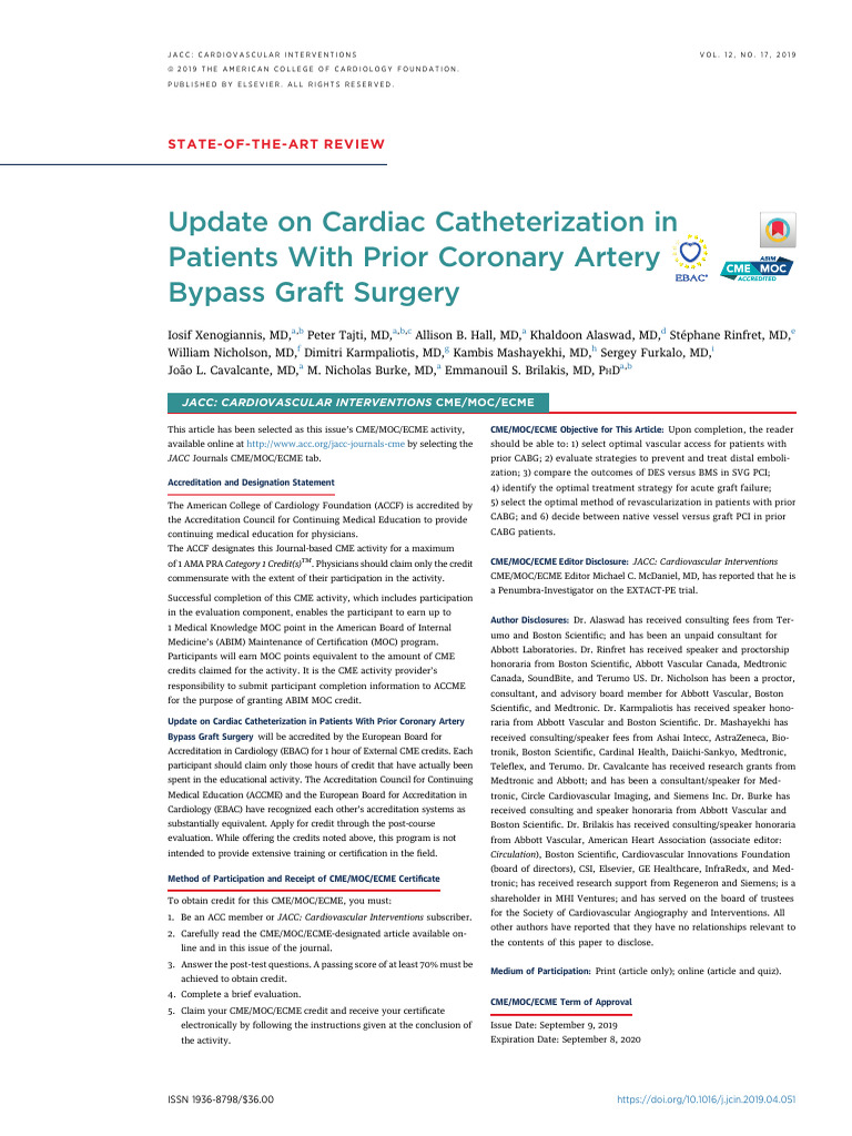 Update On Cardiac Catheterization in Patients With Prior Coronary ...