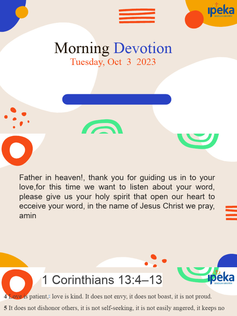 Morning Devotion Tuesday, Oct 3 2023 | PDF | Jesus | Love