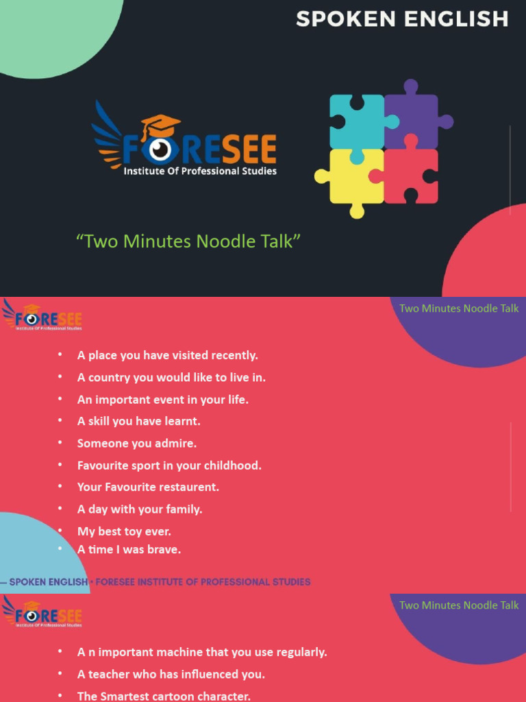 Two-Minute Noodle Talk Topics | PDF | Cooking, Food & Wine | Home & Garden