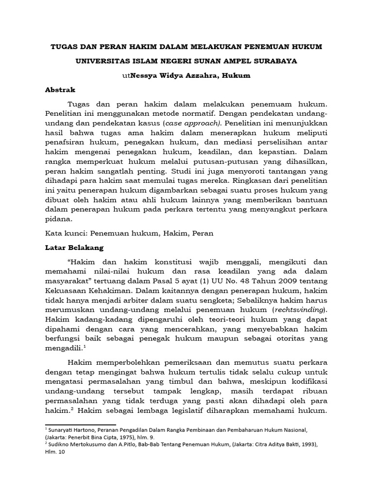Tugas Dan Peran Hakim Dalam Penemuan Hukum - Nessya Widya Azzahra - HKM 4A-1 | PDF