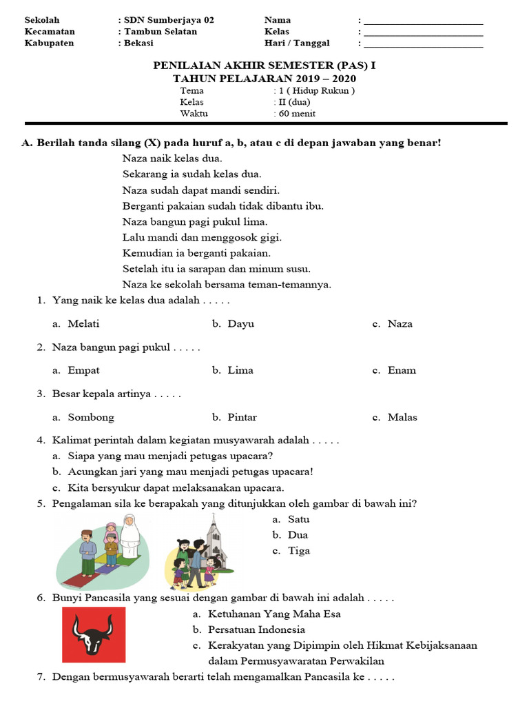 1920 Kelas 2 Pas 1 Tema 1 | PDF