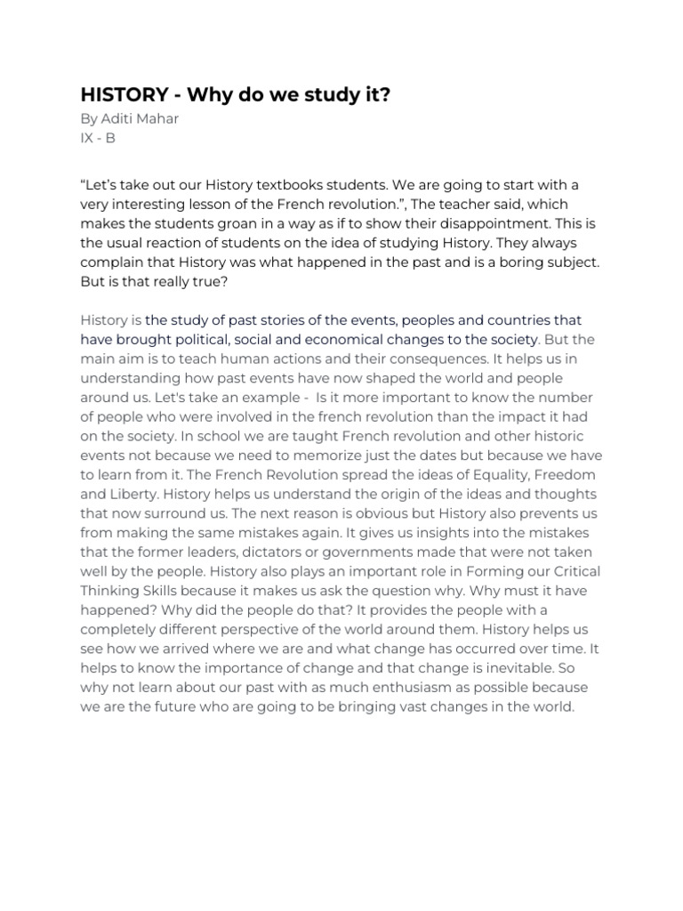 Importance of Studying History | PDF | History