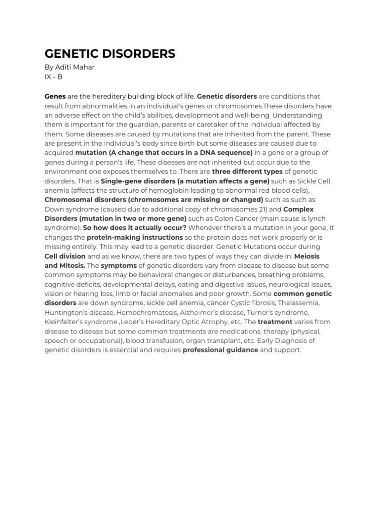 Genetic Disorders | PDF | Science & Mathematics | Wellness