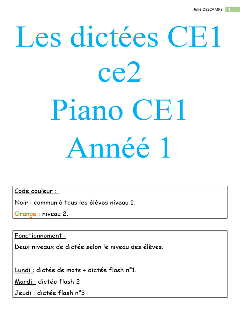 Les Dictées CE1 CE2 Piano Ce1 | PDF | Arts du langage et discipline