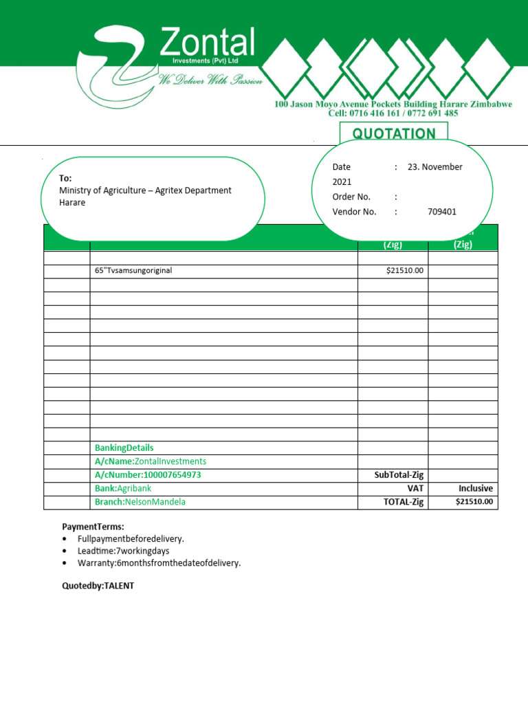 Samsung TV Order Invoice for Agritex | PDF