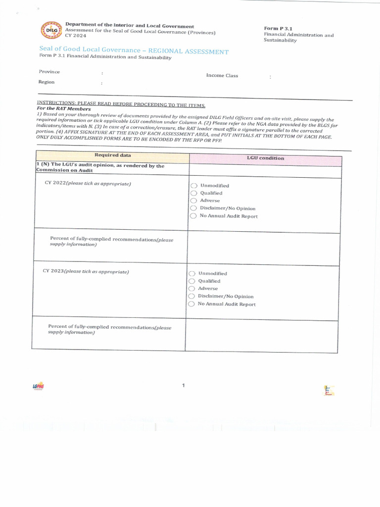DILG ASSESSMENT FORM 2 | PDF