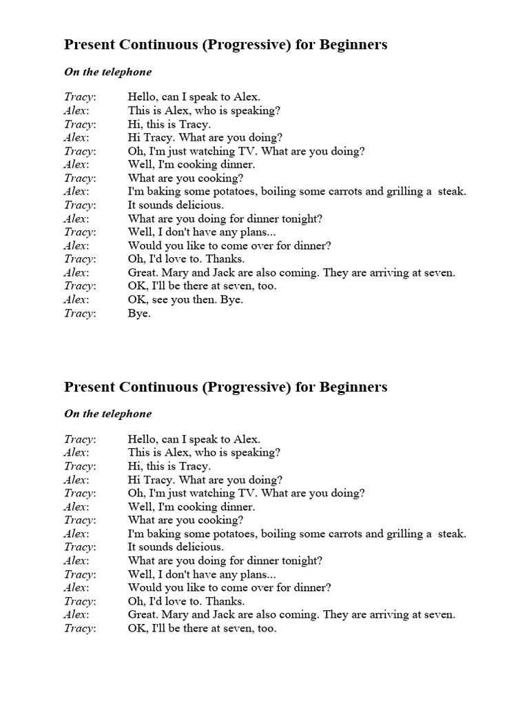 Present Continuous-Dialogue | PDF | Language Arts & Discipline
