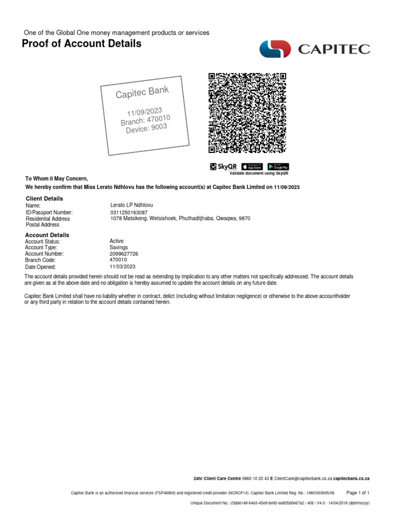 Proof of Bank Accoun | PDF