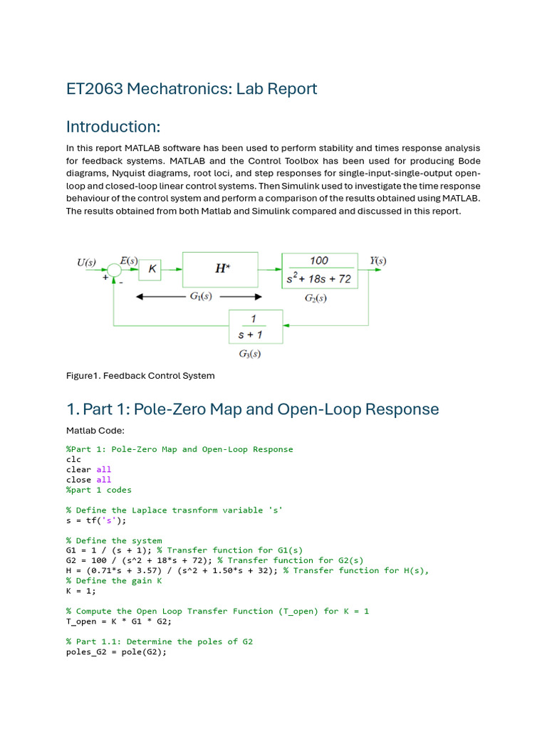 ET2063 Mechatronics-Report | Download Free PDF | Control Theory | Mechanics