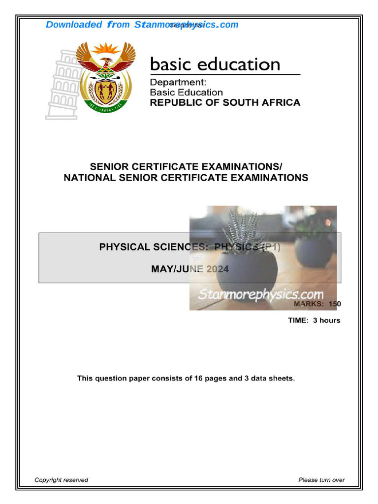 NSC Physical Science Grade 12 May June 2024 P1 Only | PDF