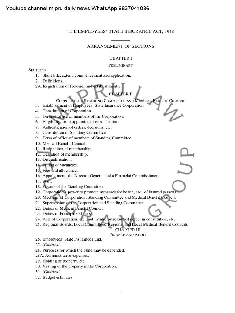 Employees' State Insurance Act Overview | PDF | Employment