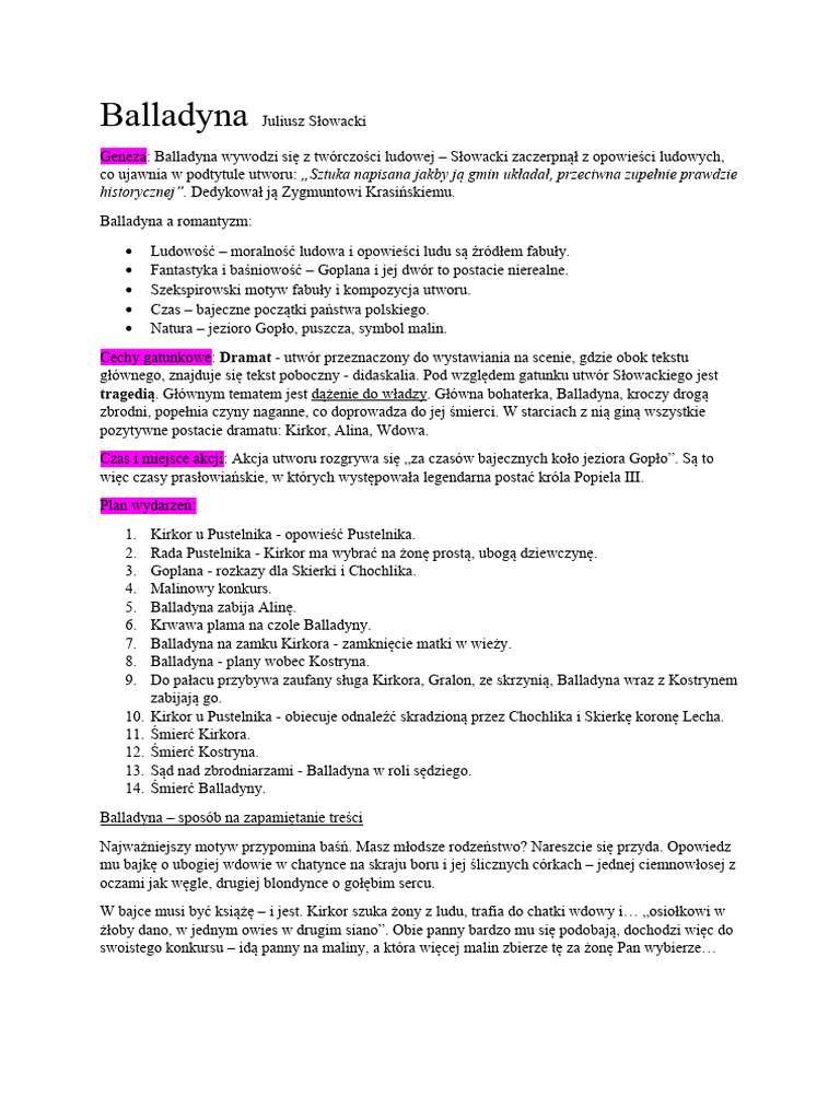Balladyna Juliusz Słowacki | PDF
