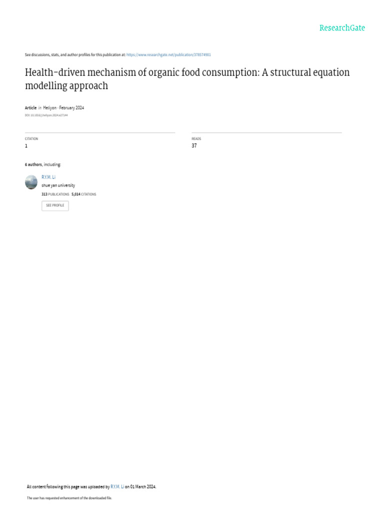 Health-Driven Mechanism of Organic Food Consumption: A Structural ...