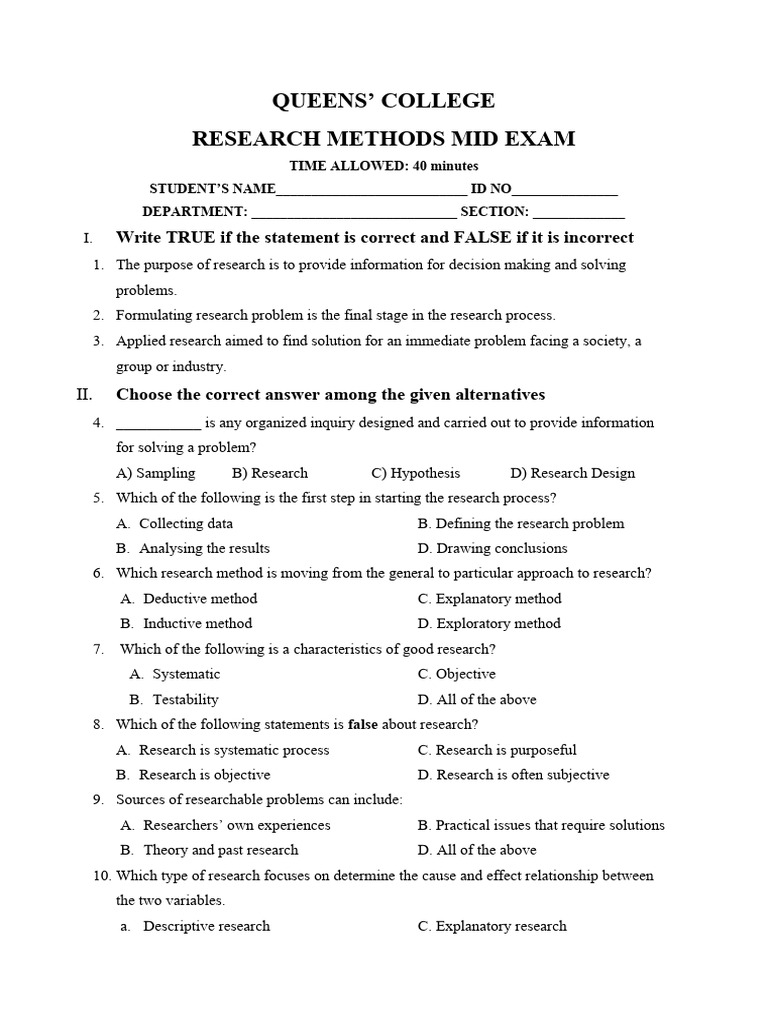 Research Method Mid Exam | PDF | Scientific Method | Methodology