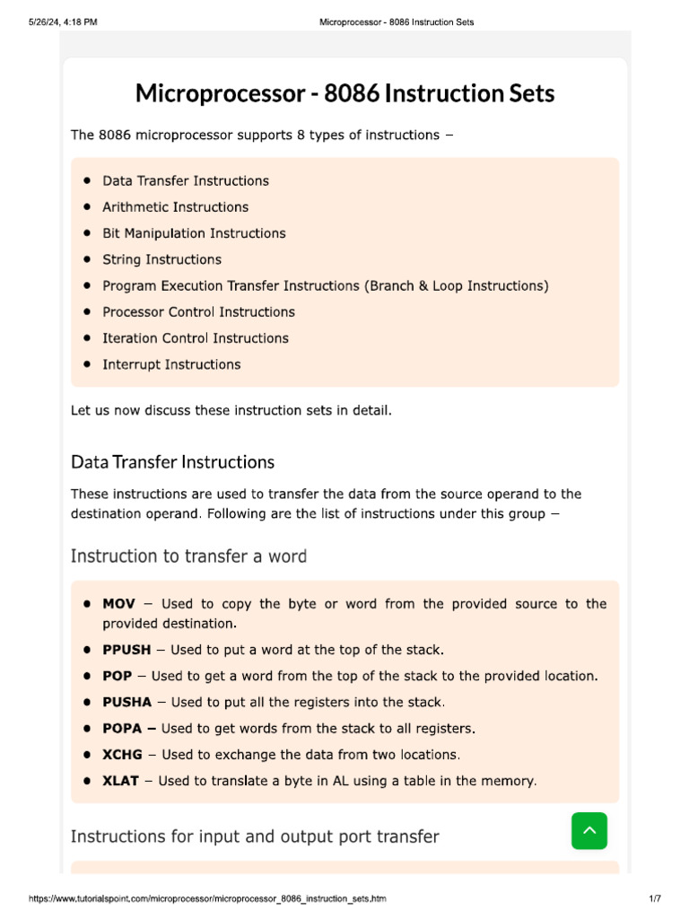 Instruction Set of 8086 | PDF