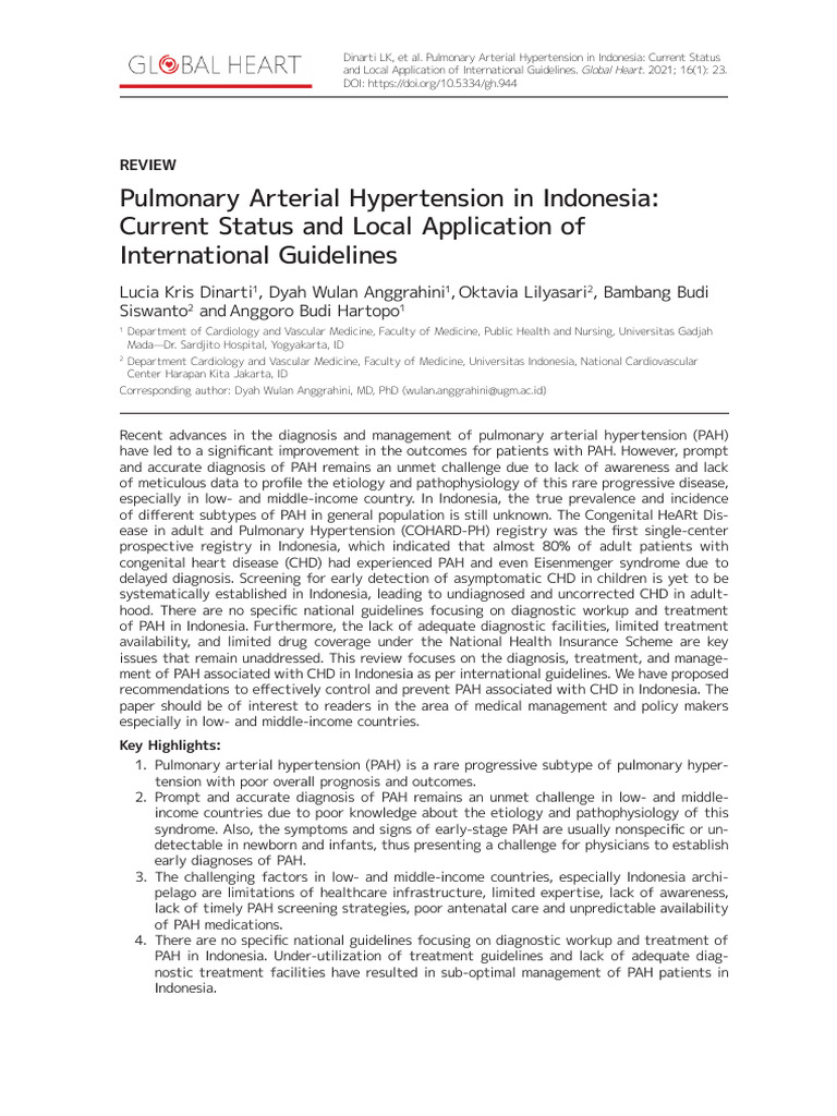 1.10. Pulmonary Arterial Hypertension in Indonesia Current Status and ...
