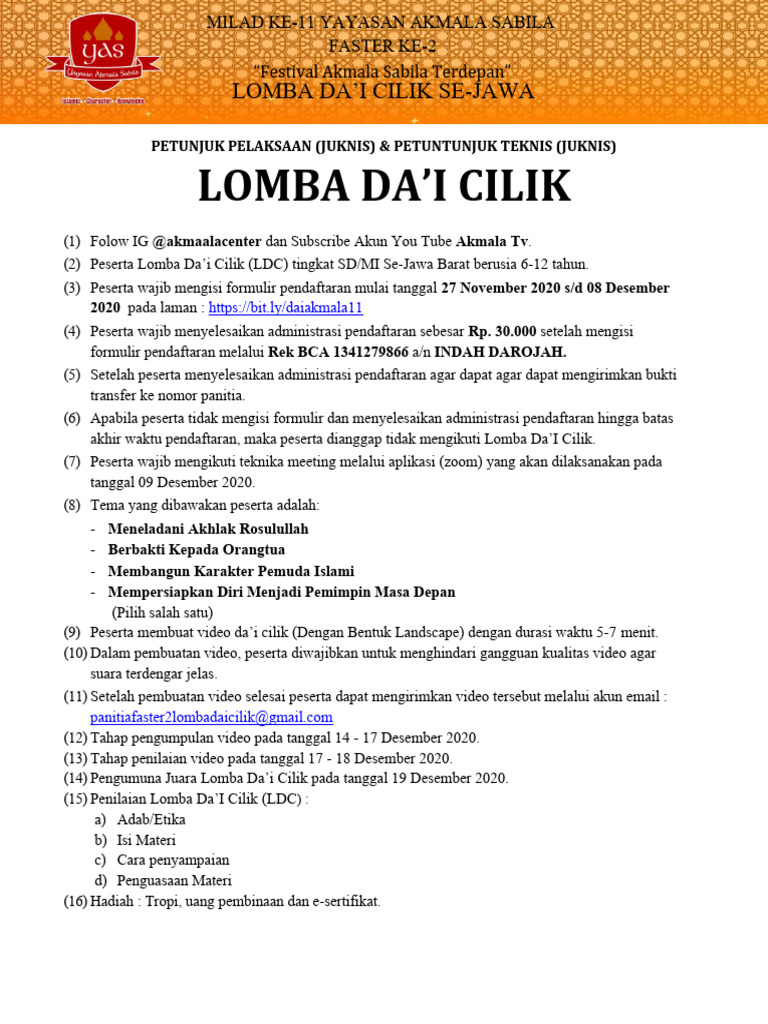 Lomba Da'i Cilik Se-Jawa Barat 2020 | PDF
