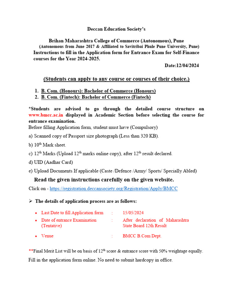 BMCC Entrance Exam Application Guide 2024 | PDF | Computing