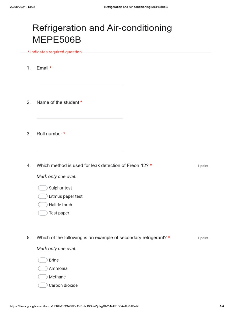 Refrigeration and Air-Conditioning 2023 - Google Forms | PDF | Air ...
