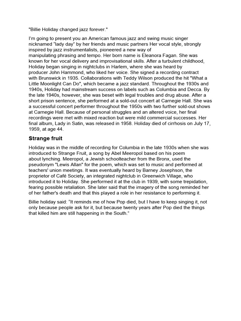 Billie Holiday | PDF | Art | Poetry