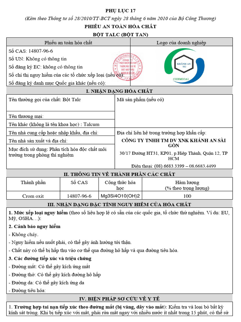 MSDS of B T TALC | PDF