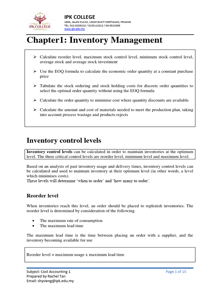 Chapter1 - Inventory Management | Download Free PDF | Inventory | Business Economics