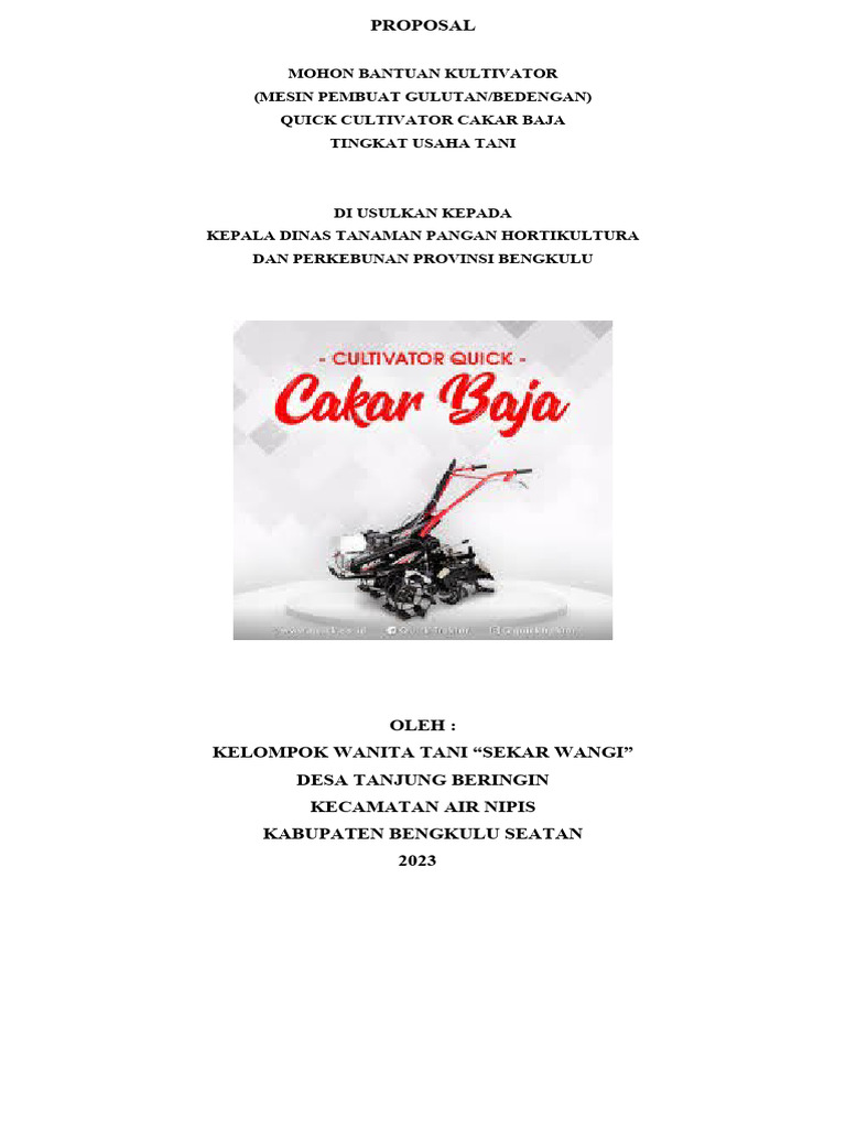 Proposal Kultivator KWT Sekar Wangi 2023 | PDF