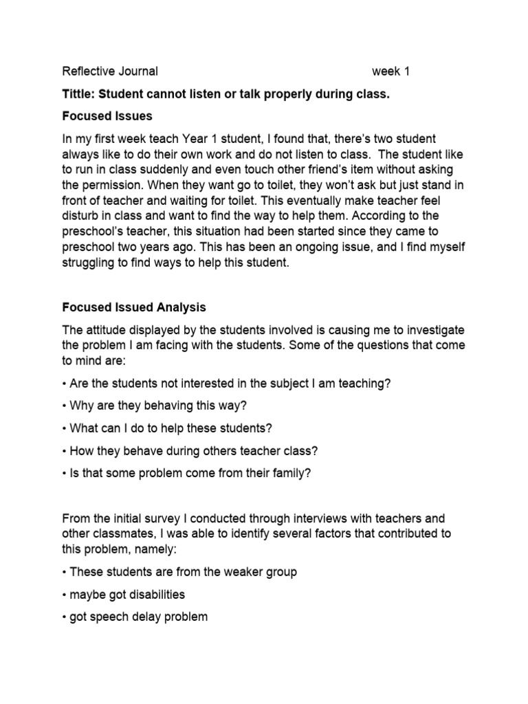 Reflective Journal Week 1 | PDF | Inclusion (Education) | Social Psychology