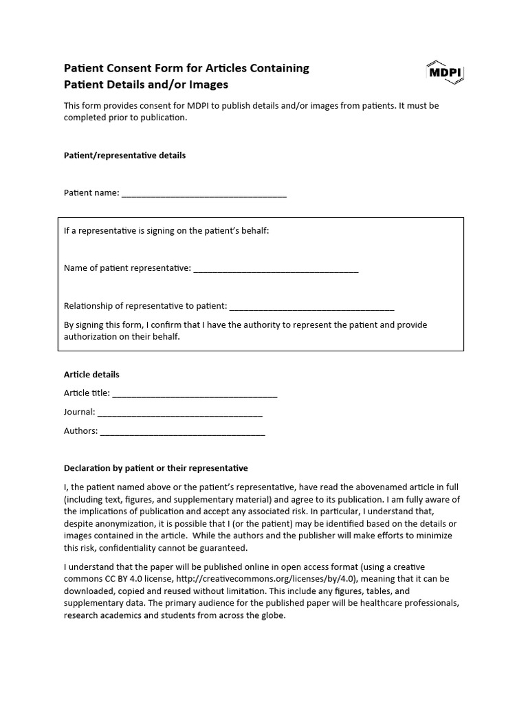 Patient Consent for Publication Form | PDF | Academic Journal | Consent