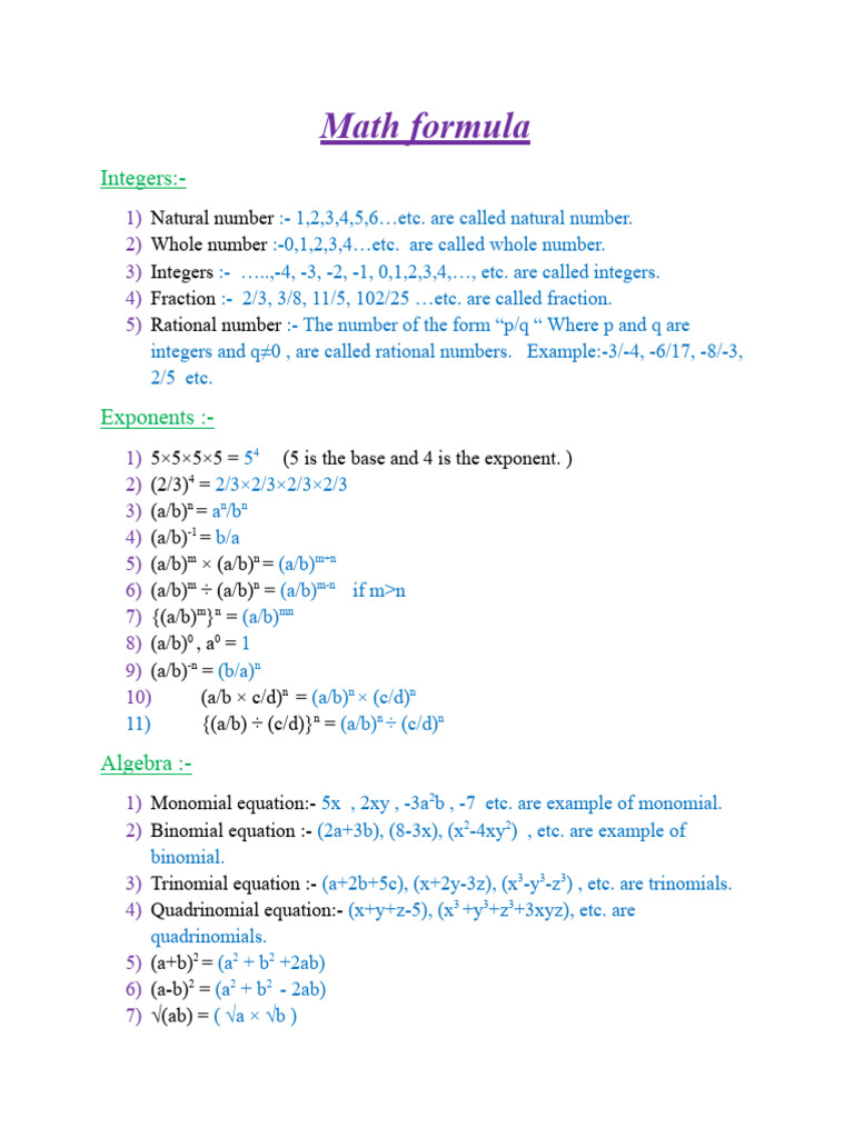 Math Formula | PDF | Integer | Numbers