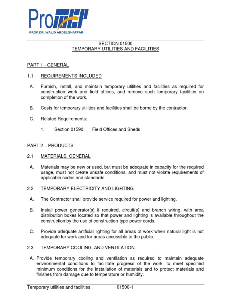01500-Temporary Utilities and Facilities | PDF | Technology & Engineering