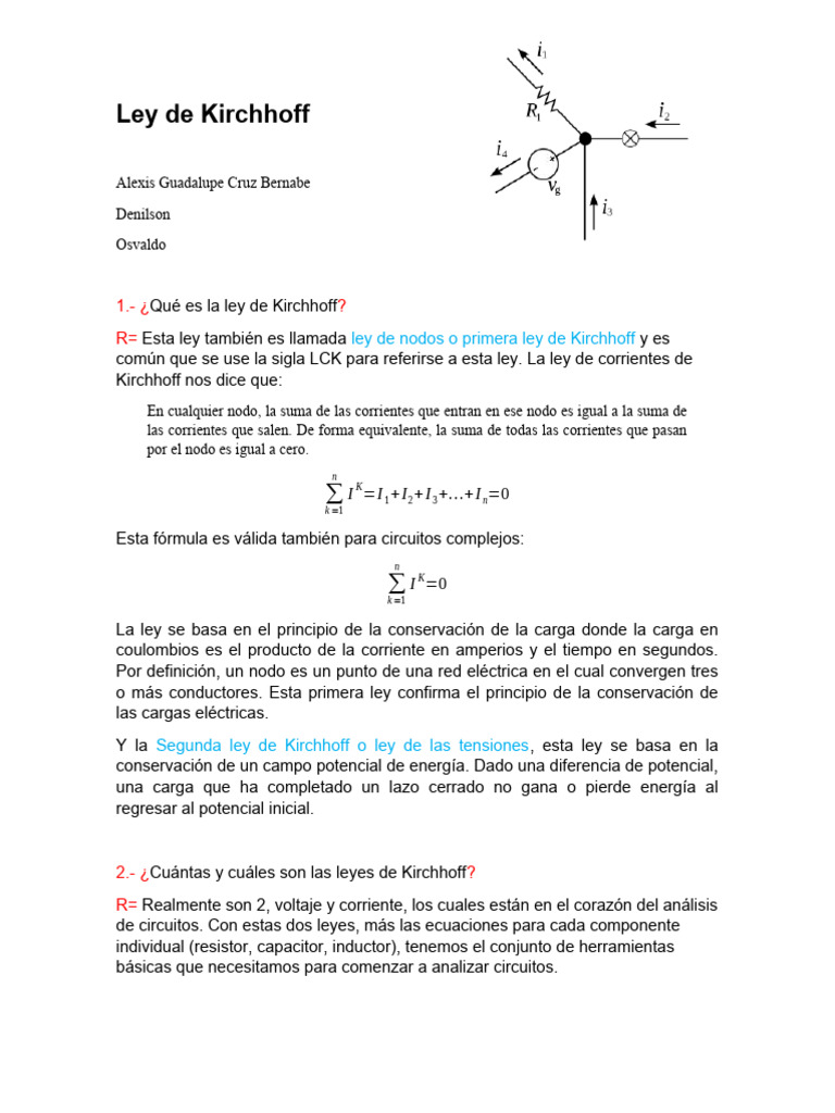 Leyes de Kirchhoff en Circuitos Eléctricos | PDF | Red eléctrica ...
