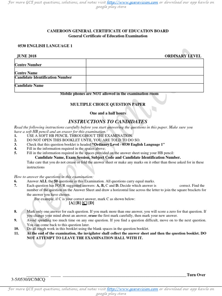 Cameroon GCE English Exam Guide | PDF | Linguistics