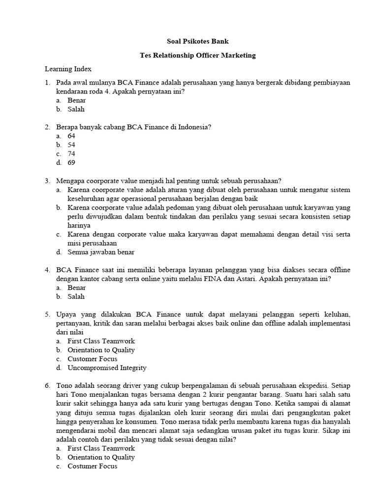 Tes Psikotes Bank Bca | PDF