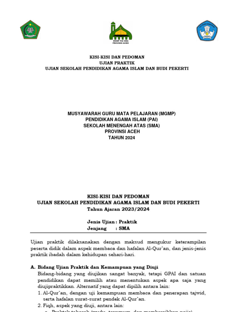 Kisi Kisi Ujian Praktik PAI SMA 2024 | PDF
