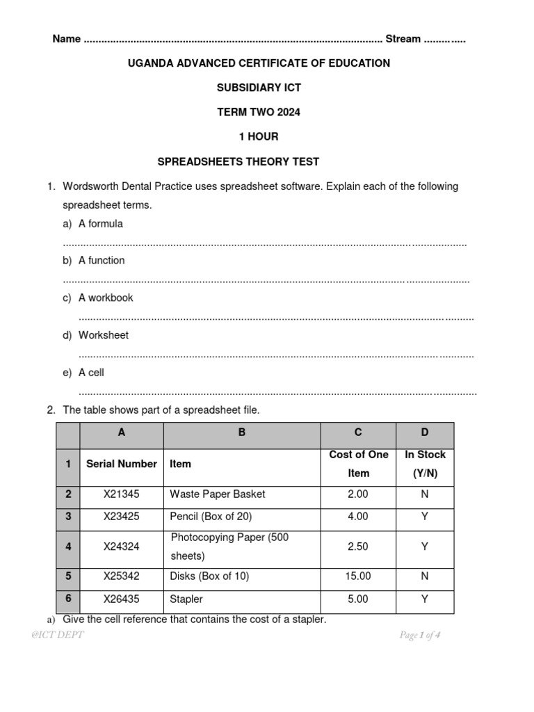 Spreadsheet Test Pdf Spreadsheet Computing