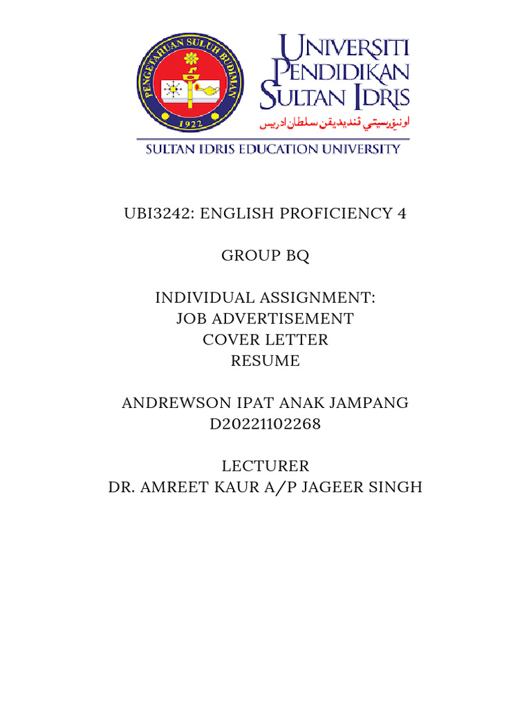 Assignment Cover Letter and Resume | PDF