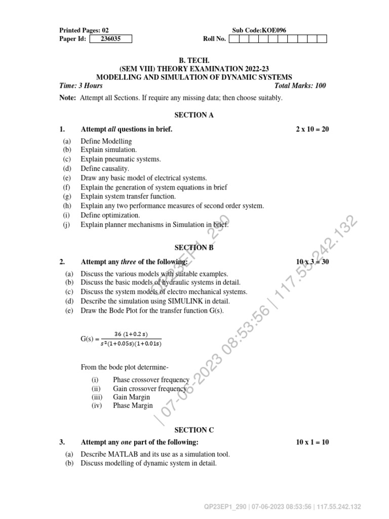 Modelling and Simulation of Dynamic Systems Koe 096 | PDF | Simulation ...