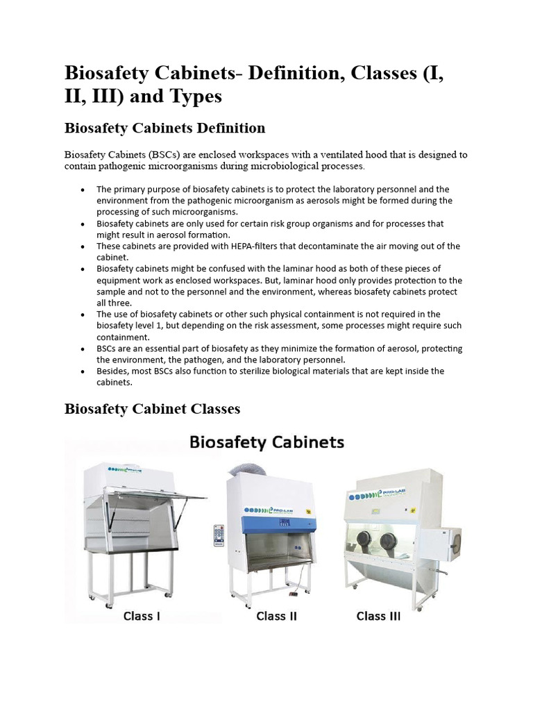 Biosafety Cabinets: Types and Classes Explained | PDF | Pollution | Safety