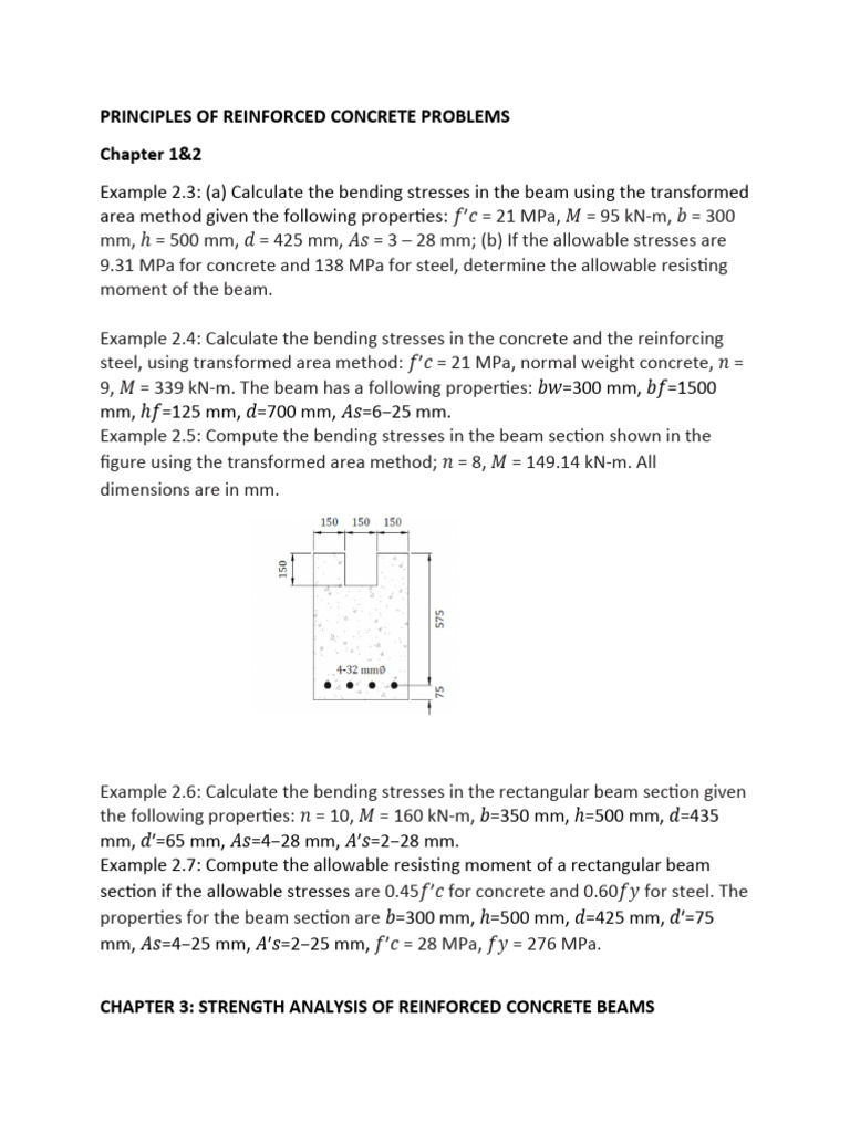 Principles of Reinforced Concrete Problems | PDF | Beam (Structure) | Bending