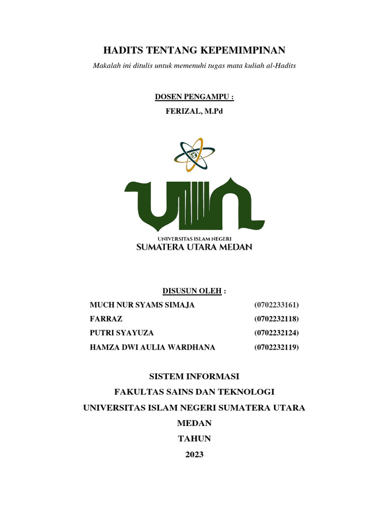 MAKALAH HADITS (Hadits Tentang Kepemimpinan) - Kelompok 6 | PDF