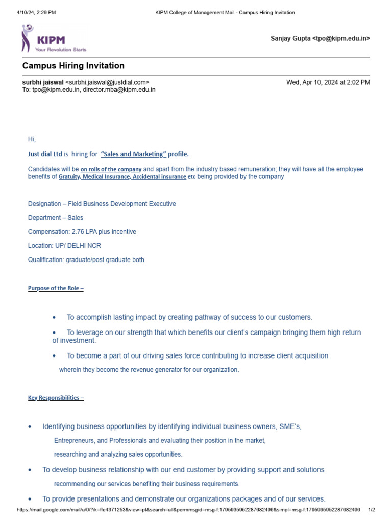 Campus Hiring Invitation-Just Dial Limited | PDF | Economies | Business ...