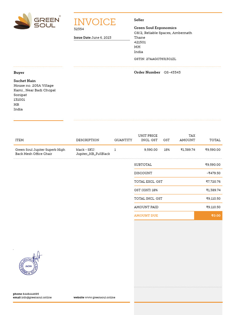 Chair Invoice 32354 | PDF | Taxes | Government Finances