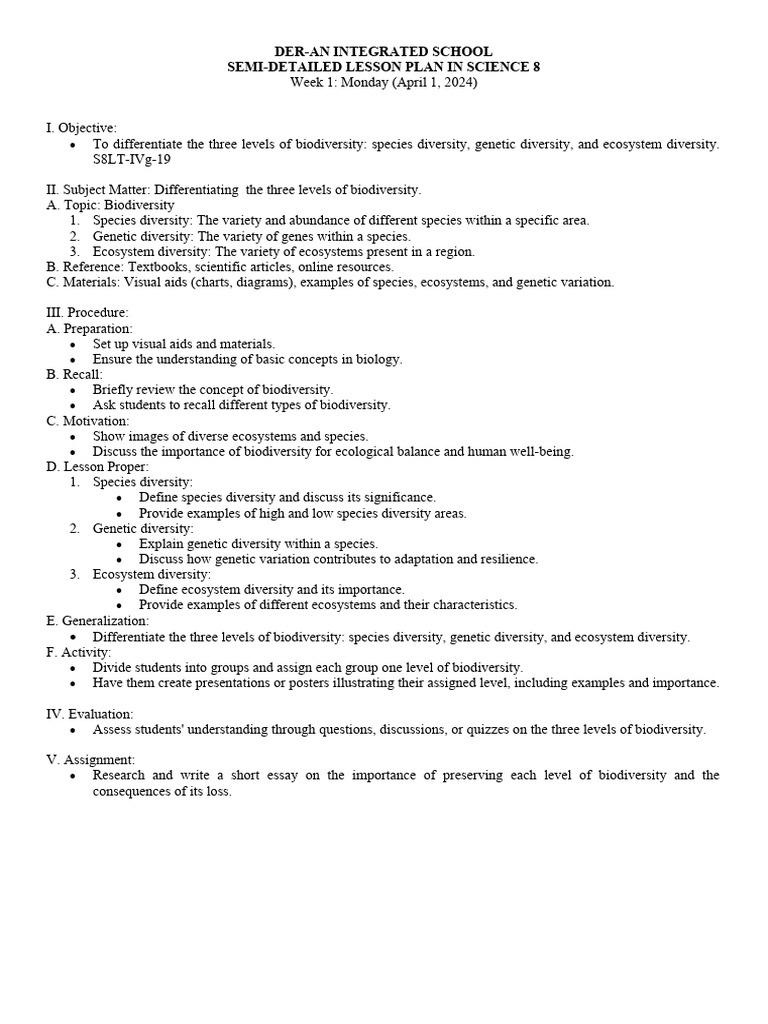 Sci 8 Q4-DLP | PDF | Meiosis | Biodiversity