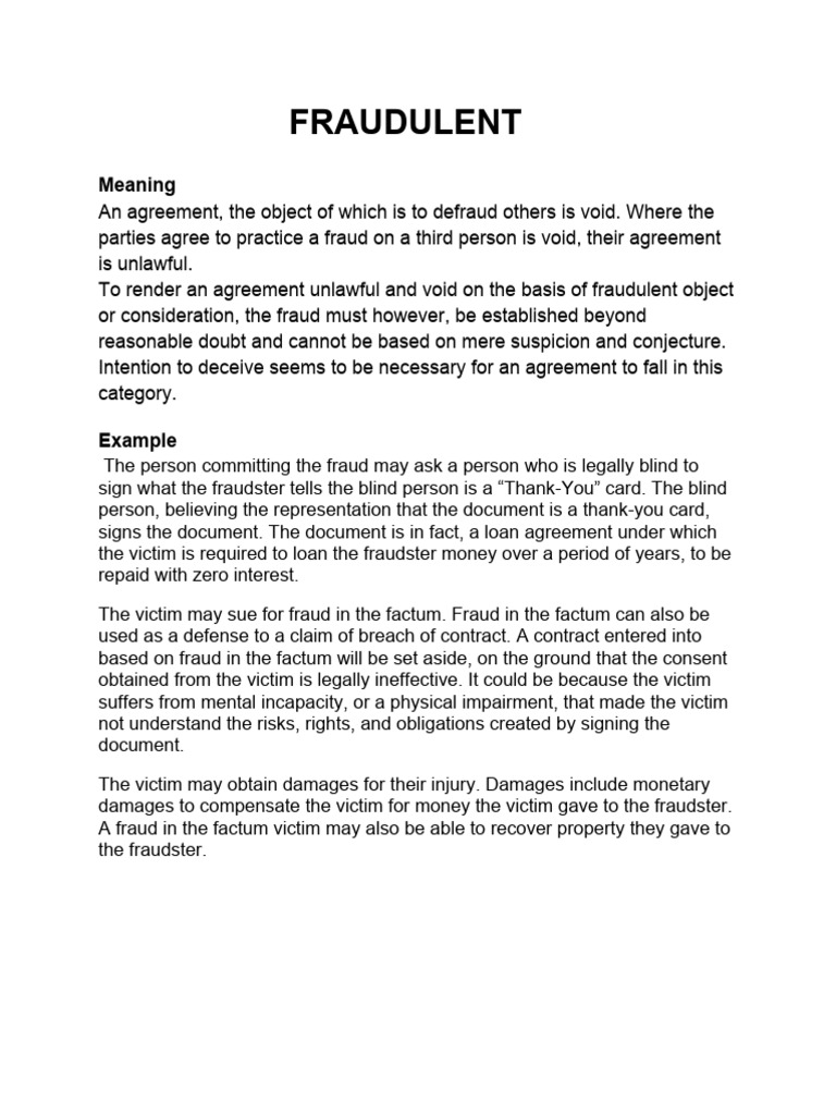 Understanding Fraudulent Agreements | PDF | Finance & Money Management ...