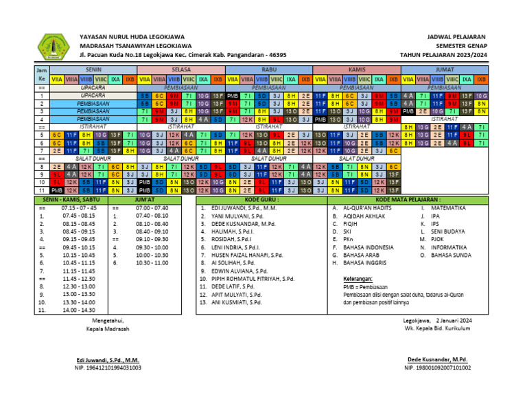 Jadwal 2023 - 2024 - Smt2 5 Hari Kerja | PDF