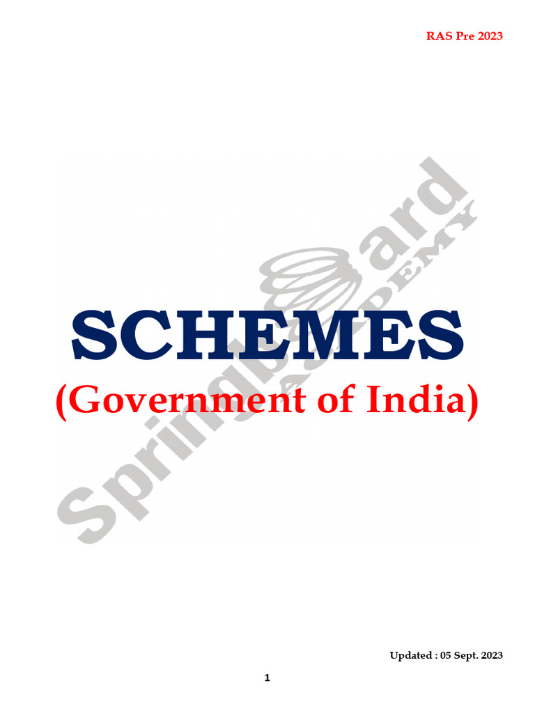 Schemes India - E (Updeted - Ras Pre 2023 by M) | PDF | Economy Of India
