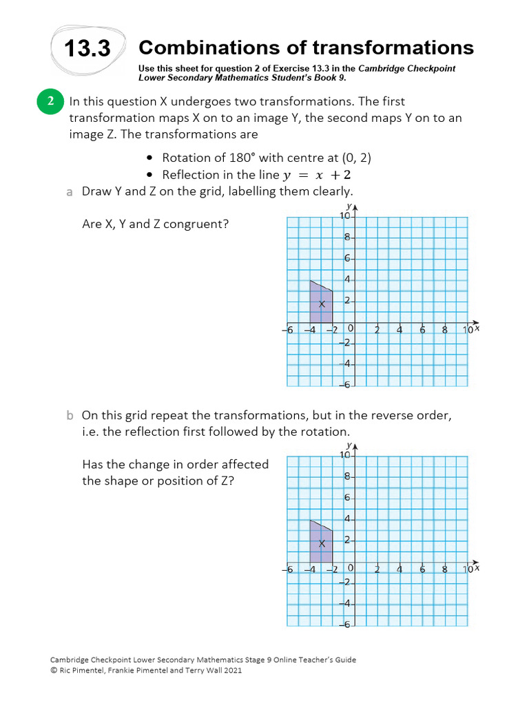 Worksheet 13.3- Combinations of transformations Q2 | PDF